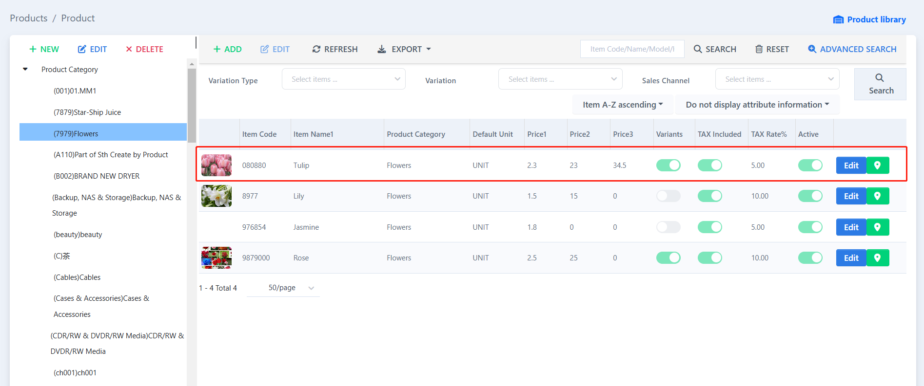 ZiiPSI–How to Modify an Item’s Variations – Zii Help Center